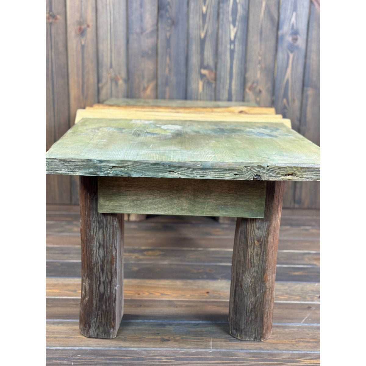 49"L Sliced Log, Light Green Reclaimed Wood Side table – Alive Edge Designs